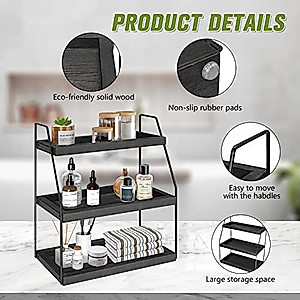 3-Tier Bathroom Counter Organizer, Wood Bathroom Countertop Vanity Organizer Bathroom Trays for Counter, Perfume Skincare Organizer Makeup Cosmetic Holder Standing Storage Shelf, Kitchen Spice Rack