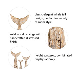 glitzhome Farmhouse Tabletop Decor Set of 3 Coastal Weathered Wood Whale Tail Statue Nautical Table Decor Rustic Distressed Wood Whale Tail Sculpture Table Centerpiece Home Decor