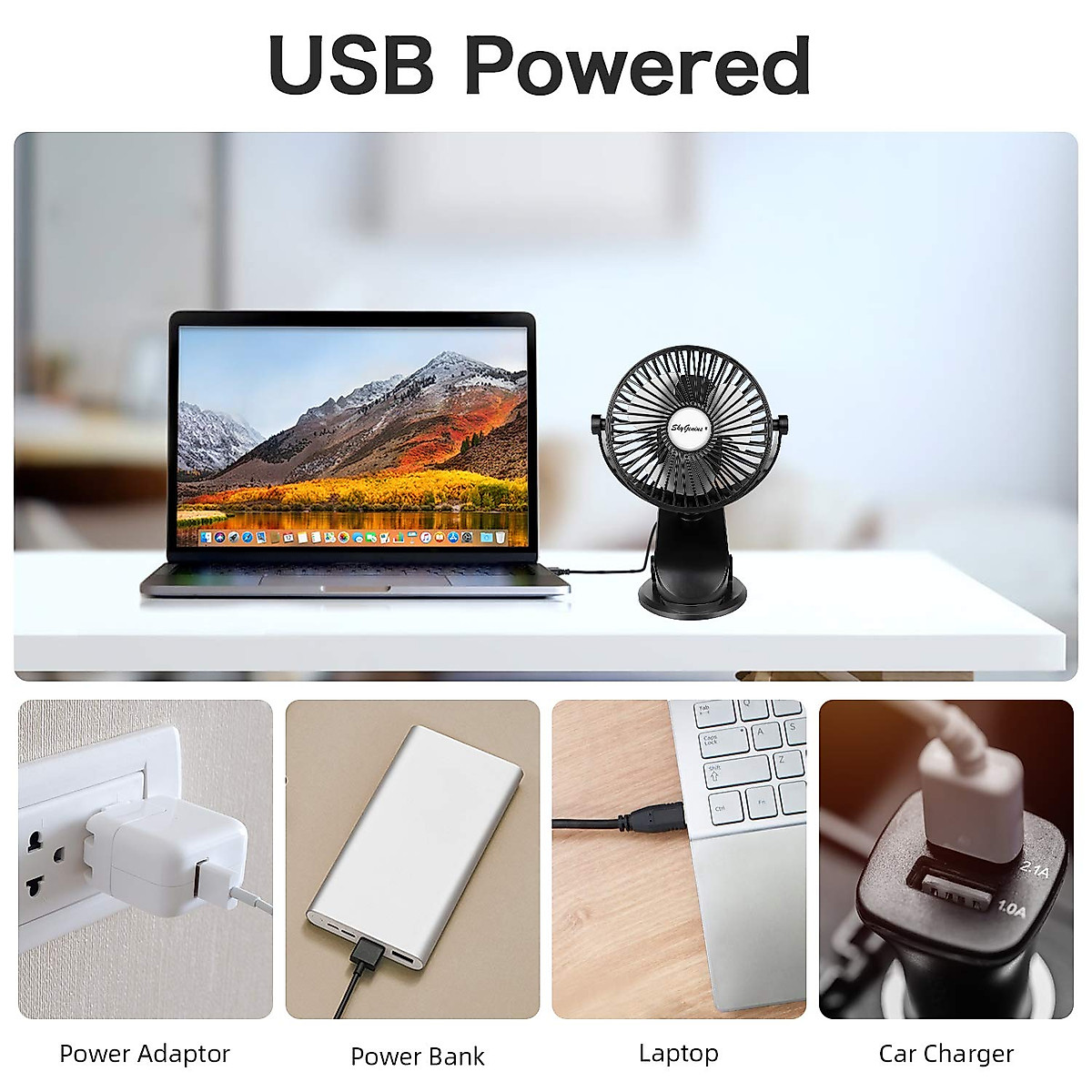 SkyGenius Battery Operated Clip On Baby Stroller Fan (Black)