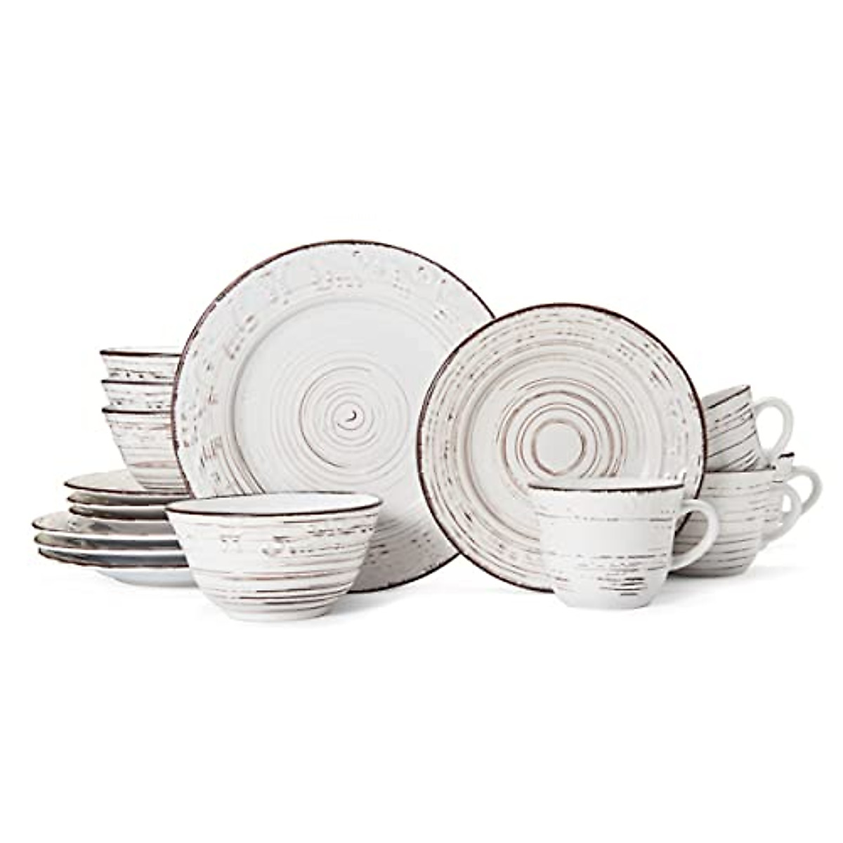 Pfaltzgraff Trellis White 16-Piece Dinnerware Set, Service for 4, Distressed White & Pfaltzgraff Trellis Serving Platter, 13.75 inch, White & Pfaltzgraff Trellis, Serve Bowl, 9", White