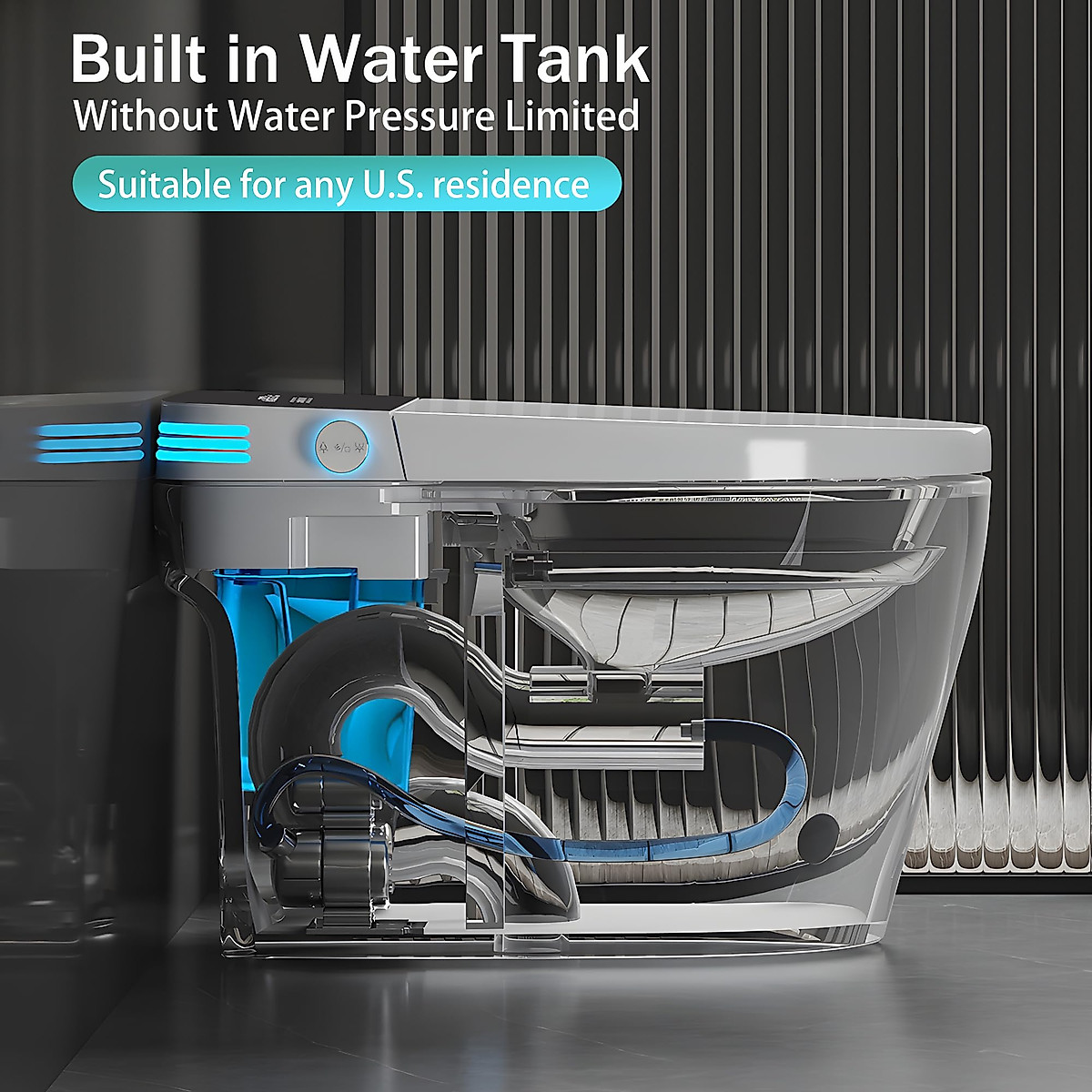 Klewo Smart Toilet with Built in Bidet and Water Tank, Without Water Pressure Limited, AUTO Open & Close, Foot Kick AUTO Flush, Elongated One Piece Toilet with Heated Seat