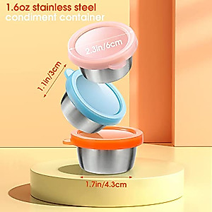 6x1.6 oz Salad Dressing Container To Go, Fits in Bento Box for Lunch, 18/8 Stainless Steel Condiment Containers with Lids, Easy Open, Leakproof, Rainbow Color Reusable Small Dipping Sauce Cups Set