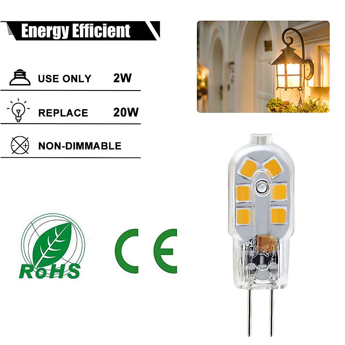 SumVibe G4 LED Bulb, 20W Halogen Bulb Replacement, 2 Watt G4 Bulbs Bi-Pin Base, AC/DC 12 Volt Warm White 3000K, Non-Dimmable, 10-Pack