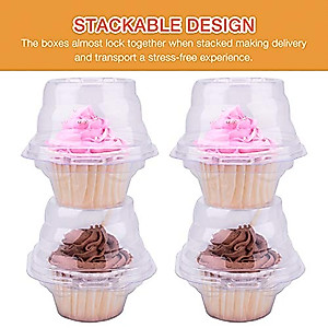 HIMETSUYA Cupcake Boxes Individual Cupcake Containers, 50 Packs Regular Single Cupcake Holder High Topping for Muffins, Thicker Stackable Plastic Cupcake Carrier for Party (50 pack)