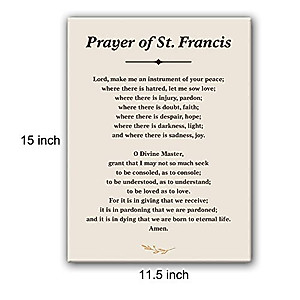 Inspirational Prayer of St. Francis Quote Saint Francis Peace Prayer Poster Canvas Wall Art Painting Ready to Hang for Home/Bedroom/Living Room Decor - Prayer Print Christian Wall Decor Canvas Gifts - Easel & Hanging Hook 11.5x15 Inch