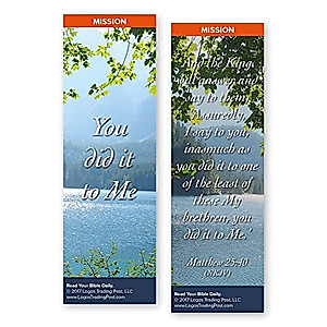 Christian Bookmark with Bible Verse, Pack of 25, Mission Themed, You Did It To Me, Matthew 25:40