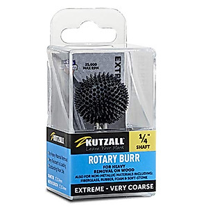 Kutzall Extreme Sphere Rotary Burr 1⁄4" Shaft, Very Coarse - Woodworking Attachment for Bosch, DeWalt, Milwaukee, Makita Tools. Abrasive Tungsten Carbide, 1" (25.4mm) Head Diameter, SX-1C