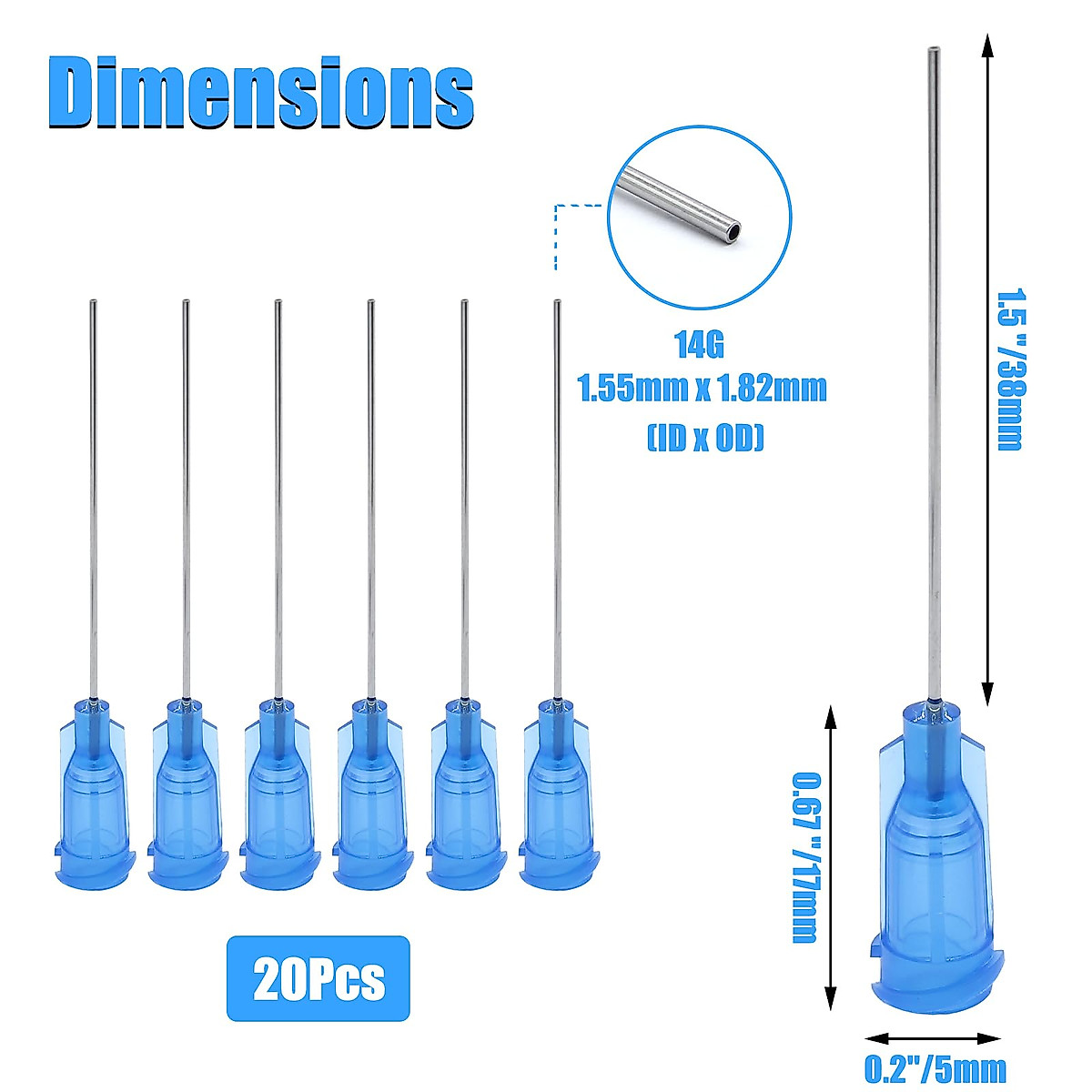 Zorveiio 20 Pack 22Ga 1.5 Inch Blunt Tip Dispensing Neddle,Blue Plastic Syringe Blunt Tip Neddle,Tapered Luer Lock Dispensing Needles for Industrial Use