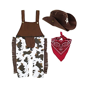A&J DESIGN Halloween Baby Boys' Western Cowboy Romper Sets With Scarf And Hat (12-18 Months, Brown)