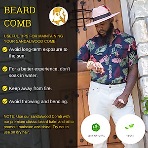 Black Beard Brigade by Yulaw Naturals Premium Sandalwood Comb with Case - Dual Action Fine & Coarse Teeth - Perfect for use with Balms and Oils - Pocket Comb for Beard & Mustache