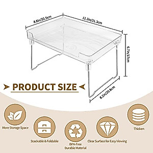 EsLuker.ly Set of 3 Stackable Cabinet Shelf Kitchen Cabinet Organizers and Storage, Foldable Cabinet Storage Shelf Rack Kitchen Counter Shelves for Pantry Cupboard, Clear Plastic/Metal