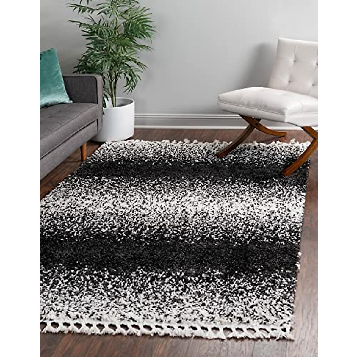 Unique Loom Hygge Shag Collection Area Rug - Gradient (9' x 12' Rectangle, Black and White)