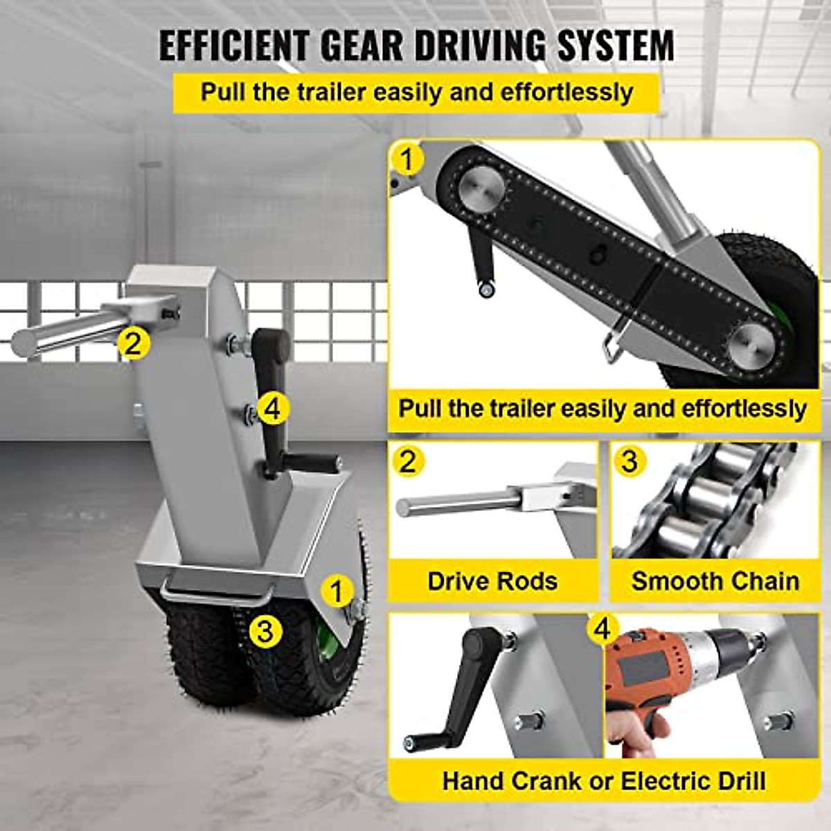 VEVOR Manual Trailer Dolly, 10000 LBS Towing Capacity Trailer Mover Valet with 2-5/16 in Ball & 10.63" Wheels, Adjustable Height Heavy-Duty Jack Tug for Car, RV, Boat, and Travel Trailers