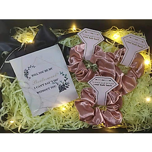 Satin Bridesmaid Scrunchies 12 pack Proposal Gifts Elastics Hair Ties Scrunchies Bachelorette Party Favors Satin Bridesmaid Gift for Bridal Wedding Parties (White & Rose Gold)