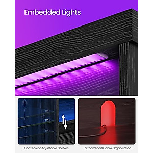 VASAGLE TV Stand with LED Lights for TVs up to 70 Inch, Entertainment Center with Open Glass Shelves, 2 Cabinets with Doors, 63-Inch Long, TV Console for Bedroom Living Room, Black ULTV330T21