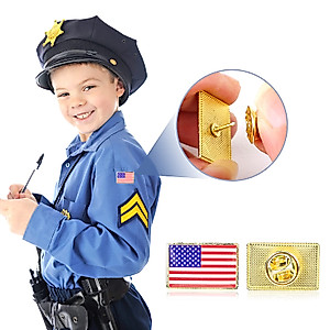 HAPTIME Police Badge, American Flag Badge, Toy Handcuffs Set for Kids' Cosplay, Pretend Play, School, Birthdays - Cop Role Play Kit for Classroom Fun, Party Favors, and Gifts