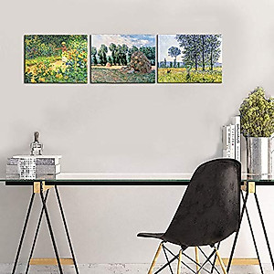 Artsbay 3 Pieces Claude Monet Canvas Wall Art Decor Claude Monet Garden Landscape Pictures Artwork Prints Impressionist Reproduction Painting Modern Framed and Stretched Home Decor for Living Room Bedroom