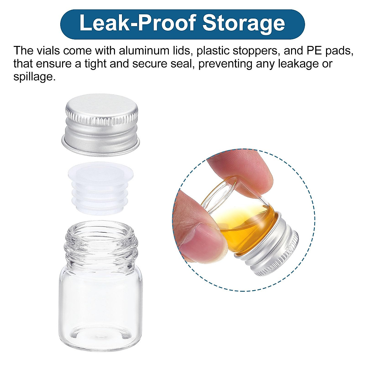 PATIKIL 5ml Clear Glass Vials, 50 Pack Small Liquid Sample Vial with Screw Caps Plastic Stoppers and 64 Labels Leak-Proof Bottles Empty Jars