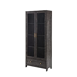 Home Source Display Storage Cabinet in Black with Glass Doors