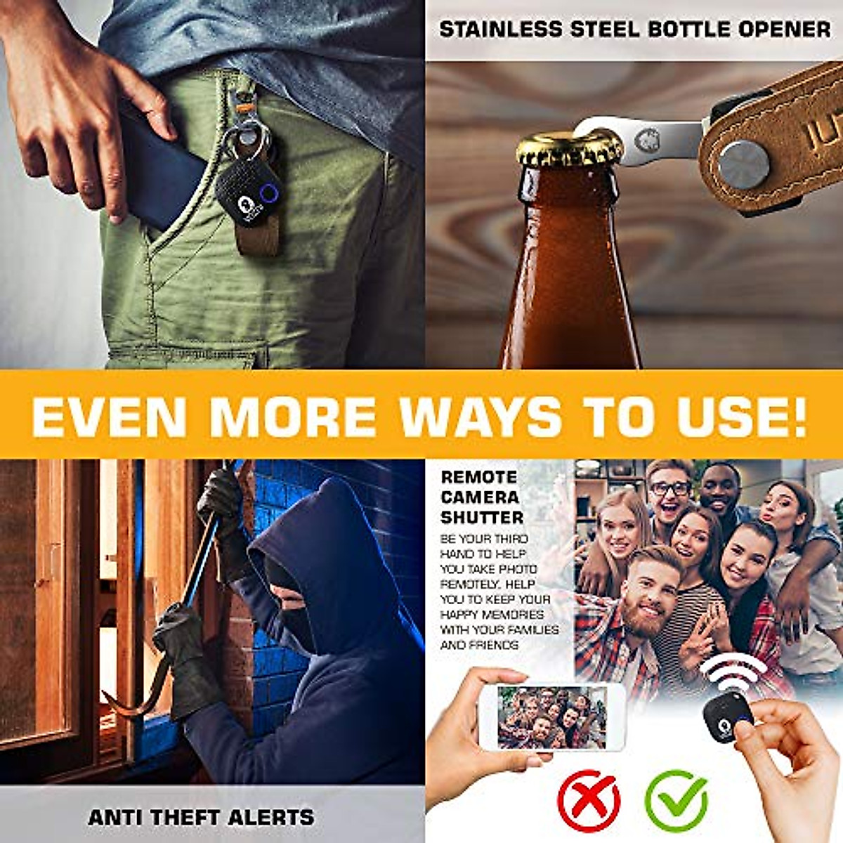 VOZNI Pro Key Organizer with Bluetooth Tag Key Finder Tracker Locator Premium Leather Key Holder Bottle Opener Dual Carabiner Loop Piece for Belt Car Keys Unique Tech Gifts for Men Women Dad New Year