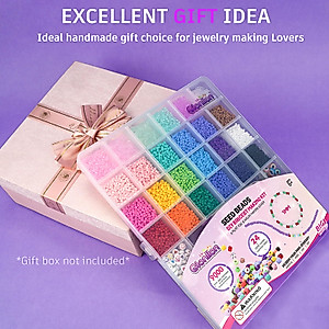 Gionlion 9000 Pcs 3mm Glass Seed Beads for Jewelry Making,24 Colors Seed Beads Friendship Preppy Bracelet Making Kit with Letter Beads Charms Kit and Elastic Strings