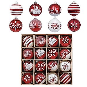Valery Madelyn Christmas Tree Decorations Set, 16ct Red and White Shatterproof Christmas Ball Ornaments Bulk, 3.15 Inch Traditional Hanging Ornaments for Christmas Trees Xmas Holiday Party Decor