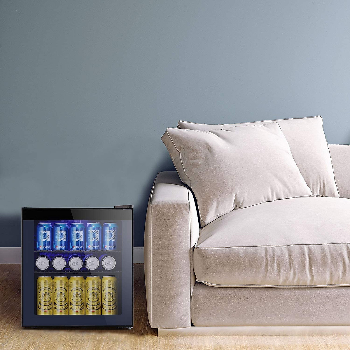 WATOOR Wine Cooler and Beverage Refrigerator 1.6 Cubic Feet 60 Cans Mini Fridge with Glass Reversible Door for Soda Beer or Wine