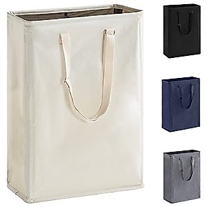 Slim Laundry Hamper with Adjustable Long Handles, 45L Small Laundry Baskets with Mesh Top, Narrow Dirty Clothes Hamper for Bedroom, Closet, and Bathroom - Beige