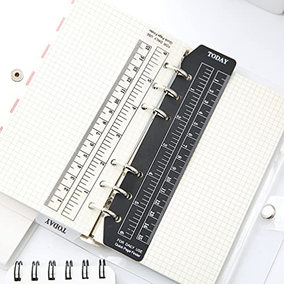 TOYANDONA Clear Binder 18Pcs Plastic Page Marker Snap- in Bookmark Binder Ruler for A5 A6 A7 Size 6- Hole Notebook Filler Planner Accessory Black Clear Multi- Function Planner Bookmark