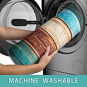 Bathroom Rugs, Kitchen Rug Non-Slip Soft Absorbent Bath Mats with Nautical Anchor Flannel for Bathroom Kitchen and Hallway 24 inches X 71 inches Turquoise/Brown