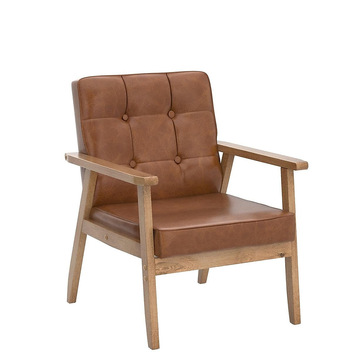 Okeysen Accent Chairs Set of 2, Mid Century Modern Accent Chair, Retro Wood and Leather Armchairs Side Chair, Lounge Reading Comfy Arm Chair for Living Room, Bedroom, Office(Brown)