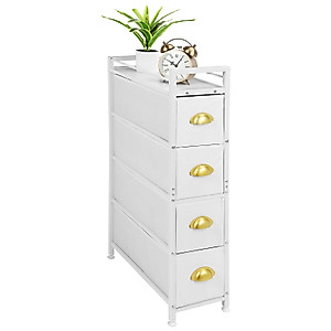 HAITRAL Narrow Dresser - 4 Drawers Fabric Storage Cabinet - Vertical Standing Storage Chest - Gaps Tower Organizer with Removable Drawers and Wooden top for Laundry, Living Room, Entryway (White)