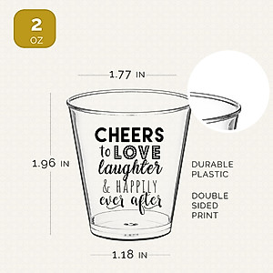 Cheers To Love Laughter and Happily Ever After Shot Glass - 100 PCS Disposable Shot Glasses 2oz - Wedding Shot Glasses, Perfect Wedding Favors For Guests, Bridal Party Shot Glasses