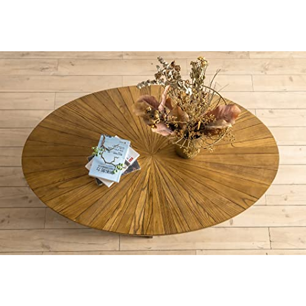 DAKVO Solid Wood Coffee Table for Living Room and Bedroom, Farmhouse Oval Coffee Table with Storage, Oval Round Coffee Tables Living Room