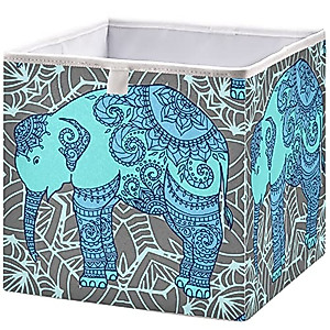 visesunny Closet Baskets Cute Pattern with Blue Elephant Storage Bins Fabric Baskets for Organizing Shelves Foldable Storage Cube Bins for Clothes, Toys, Baby Toiletry, Office Supply