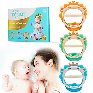 Towwi Baby Teething Toys for 0-6 and 6-12 Months Baby Teethers 3 Packs for Infants, BPA-Free, Eco-Friendly Non-Toxic Silicone, Adjustable Wristband Chew Natural teethers for Babies