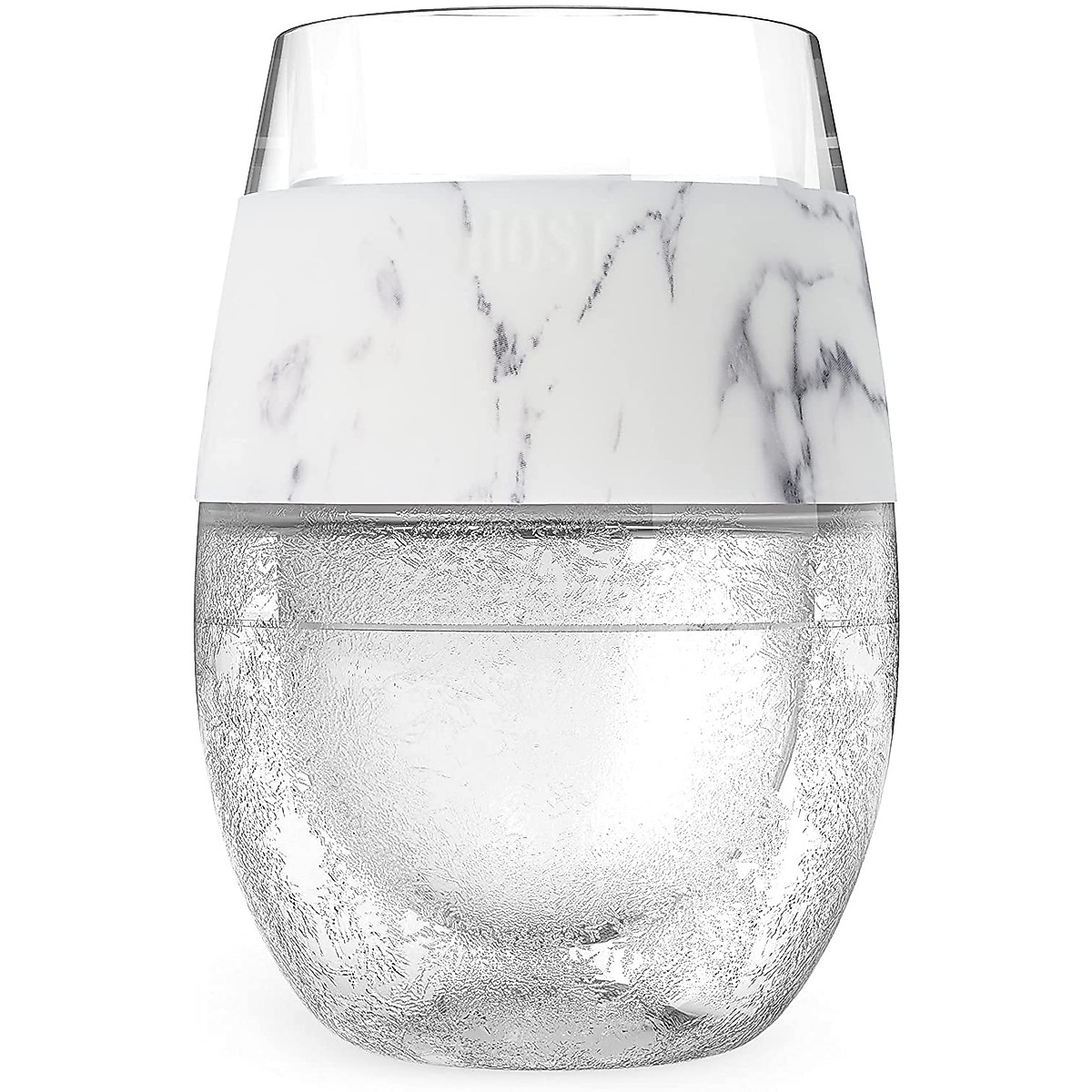 Host Wine Freeze Cup Set of 2 - Plastic Double Wall Insulated Wine Cooling Freezable Drink Vacuum Cup with Freezing Gel, Wine Glasses for Red and White Wine, 8.5 oz Marble - Gift Essentials