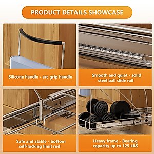 Pull Out Trash Can Under Cabinet with Garbage Bag Holder，Heavy Duty Under Sink Garbage Can Pull Out Kit-Up to 125 lb，Fit for 7–13 Gallon Cans ，Chrome (Trash Can Not Included)