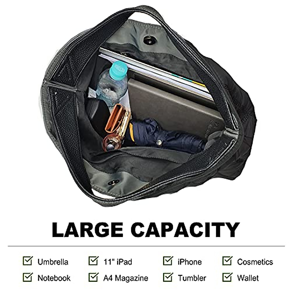 Lightweight (Black) Shoulder bag for Women, 18.11 x 12.2 x 5" Fits anywhere Soft Quilted Padding PufferTote Bag, Purse, Big Capacity, lightweight and durable.