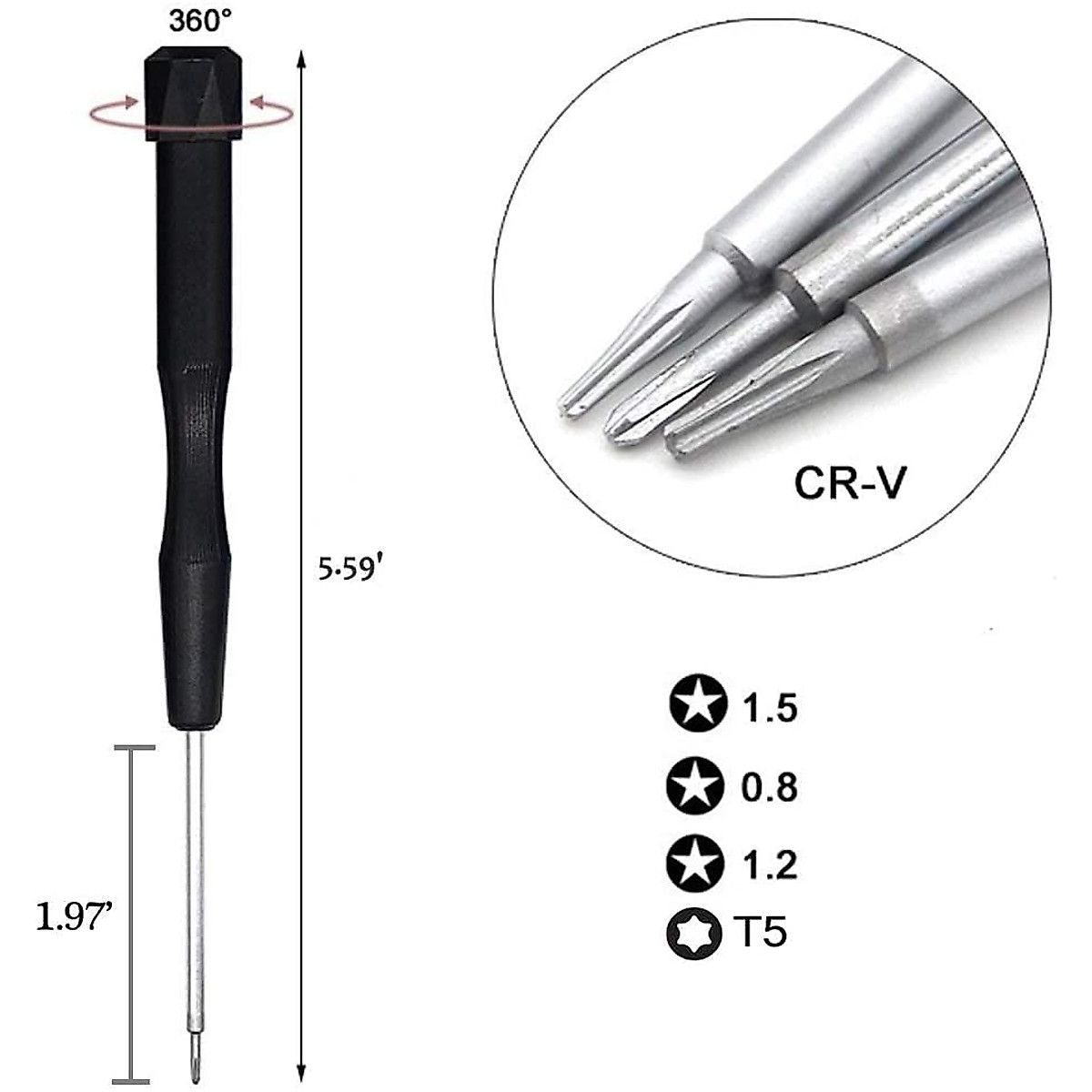 oGoDeal P2 P5 P6 Pentalobe Screwdriver, 5-Point Star, 0.8 mm, 1.2 mm and 1.5 mm, T5 Trox, Screwdriver for Apple, iPhone, Macbook Pro & Air and Retina and Repair Tool