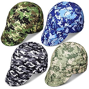 Mepase 4 Pcs Welding Caps Welding Beanie Hats Bulk for Men Women Welder's Cap Welding Helmet Liners Welding Accessories Tool(Many Colors, Summer Camo)