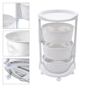DYRABREST White Kitchen Storage Rack,3 Tier Rotating Vegetable Organizer with Lockable Casters,Floor-Standing Storage Rack,Household Storage Rack for Home Kitchen Bathroom Salon,White (3-Tier)