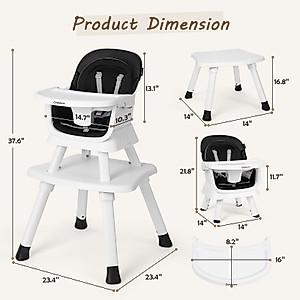 Cowiewie 8 in 1 Baby High Chair Growing with Baby High Chairs for Babies and Toddlers Chair Set Building Block Table Highchair with Safety Harness, Removable Tray (White & Black)