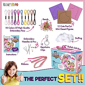 12 Pre-Cut Mini Treats Dessert Fun Kids Sewing Kit for Kids Ages 8-12 Children Beginners Sewing kit kid crafts Make Your Own Felt Pillow Plush Craft Kit Girls and Boys Art Craft Kits Learn to Sew Kit