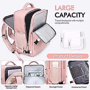 Rinlist Travel Backpack for Women, TSA-Friendly Carry-on Backpack Airline Approved, Hiking Sport Casual Daypack Rucksack Waterproof Personal Item Backpack for Work Business College, Pink