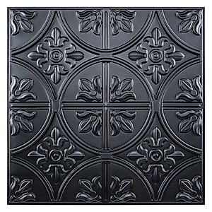 Art3d Drop Ceiling Tiles 2x2, Glue-up Ceiling Panel, Fancy Classic Style in Black
