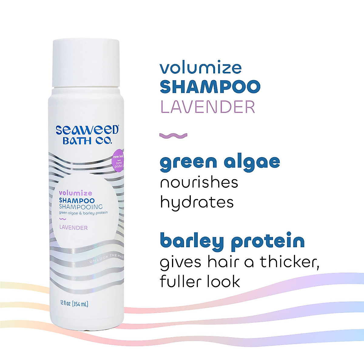 Seaweed Bath Co. Volumize Shampoo, Lavender Scent, 12 Ounce, Sustainably Harvested Seaweed, Green Algae, Barley Protein, For Normal to Fine Hair