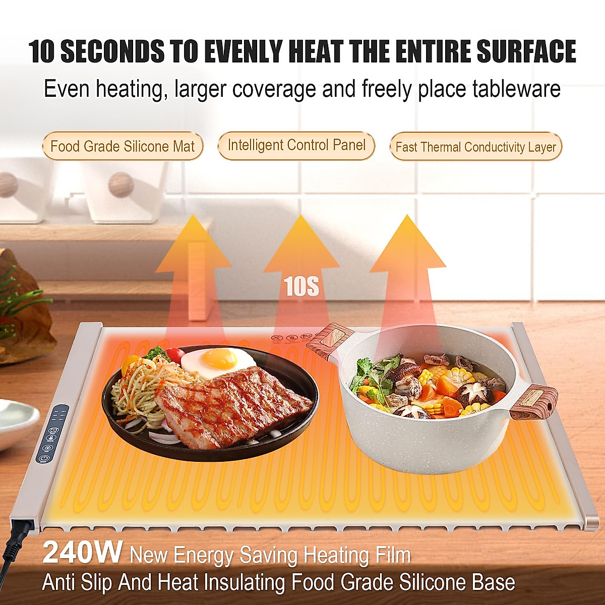 Electric Warming Tray 2024 New，Portable Silicone Food Warmer Heater Mat，Travel Roll Up Fast Heating Pad，Foldable Keep Plates Fast Warm for Buffets Party,Large Surface Area