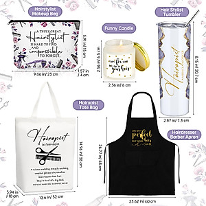 Teenyyou 5 Pcs Hair Stylist Gifts for Women Hairdresser Appreciation Hair Stylist Apron Tumbler Tote Bag Makeup Bag Candle Gifts for Hairdressers Female(Purple Marble)