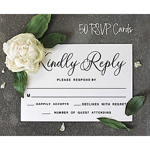 Inkdotpot 50 Blank RSVP Cards With White Envelopes-White Style Response Card-RSVP For Wedding-Rehearsal Dinner-Baby Shower-Bridal Shower-Engagement Party Invitations